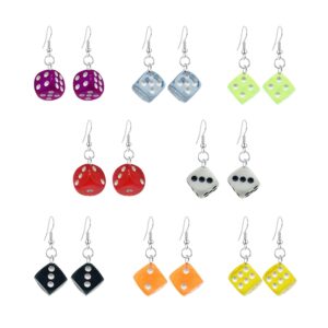 just follow 8 pairs 3d dice earrings funny weird earrings aesthetic cool quirky cute kawaii drop dangle earrings costume for women (8 pairs)