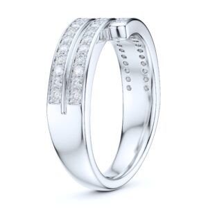 PRSTANI 7.5mm Wide Sterling Silver Triplex Row Simulated Round Brilliant Cut Diamonds Unisex Wedding Ring (5.5)