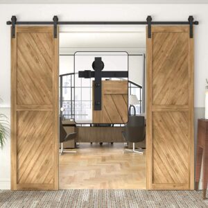 WINSOON 9FT Sliding Barn Wood Door Hardware Cabinet Closet Kit with 2PCS 12 Inch Sliding Barn Door Handles Black Hardware with Pull and Flush Barn Door Handle Set