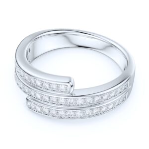 PRSTANI 7.5mm Wide Sterling Silver Triplex Row Simulated Round Brilliant Cut Diamonds Unisex Wedding Ring (5.5)