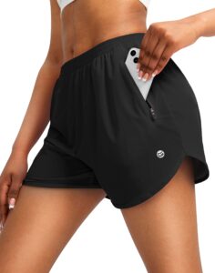 g gradual women's running shorts with zipper pockets quick dry athletic workout gym 3" short shorts for women with comfy liner (black, medium)