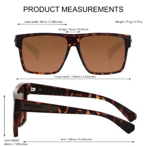 ANDWOOD Square Polarized Sunglasses For Men Women UV Protection Oversized Flat Top Big Shades Fashion Driving Sun glasses 2 Pack Black Tortoise