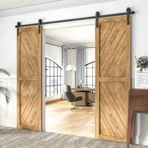 WINSOON 9FT Sliding Barn Wood Door Hardware Cabinet Closet Kit with 2PCS 12 Inch Sliding Barn Door Handles Black Hardware with Pull and Flush Barn Door Handle Set