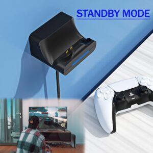 2-in-1 PS5 Controller Wall Mount Charger Dock,Charging Station Holder fits for Midnight Black PS5 Wireless Controller with LED Indicators Fast Charging Speed Cable,Space Saving Playstation 5 Charger