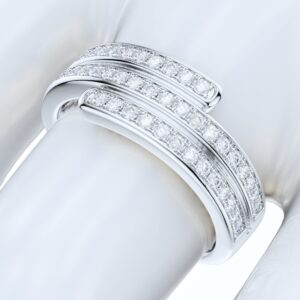 PRSTANI 7.5mm Wide Sterling Silver Triplex Row Simulated Round Brilliant Cut Diamonds Unisex Wedding Ring (5.5)