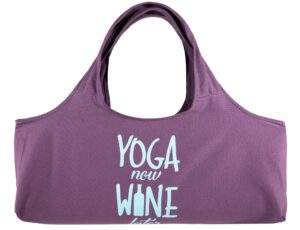 wild essentials yoga bag yoga now wine later exercise tote, large mat carrier with shoulder strap and inside pocket, fits most yoga mats, rugged 10 ounce, recycled cotton canvas