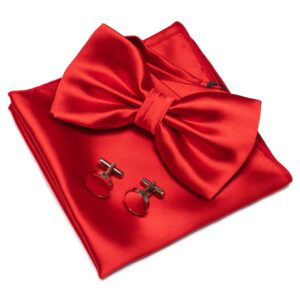 jemygins red bow tie pre-tied silk bowtie and pocket square cufflinks sets for men