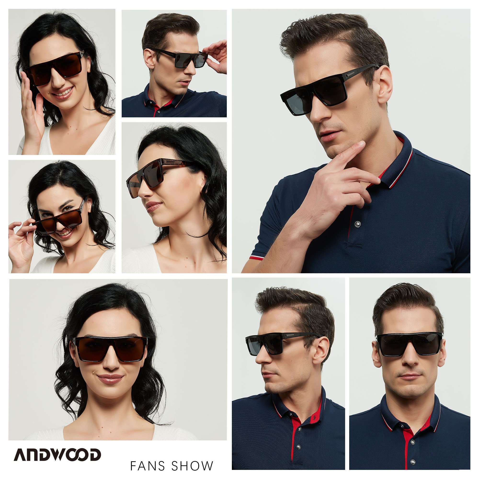 ANDWOOD Square Polarized Sunglasses For Men Women UV Protection Oversized Flat Top Big Shades Fashion Driving Sun glasses 2 Pack Black Tortoise