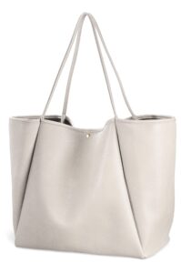 oversize vegan leather tote women weekender bag shopper handbag travel purse (ivory)