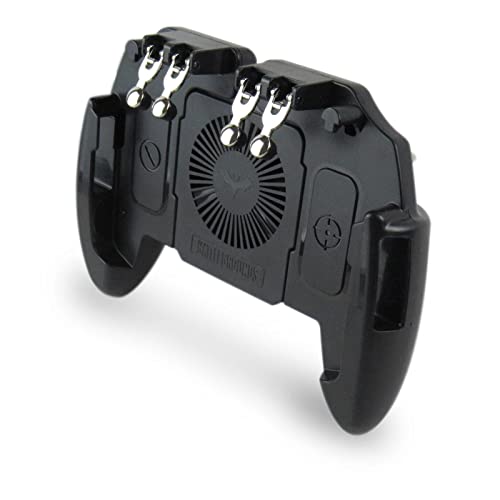 Mobile Game Controller with Cooling Fan/Phone Holder/Finger Sleeves for 4.7”-6.5” for iOS Android Phones for PUBG/Fortnite/Call of Duty, for Tomoda L1R1 Mobile Triggers