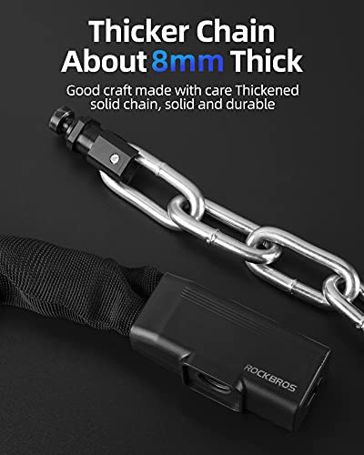 ROCKBROS Bike Chain Lock 3.18ft Heavy Duty Motorcycle Chain Locks 8mm Thick Anti-Theft Security Bicycle Lock with 2 Keys for Mountain Road Electric Bike, Motorcycles, Scooter, Door, Gates