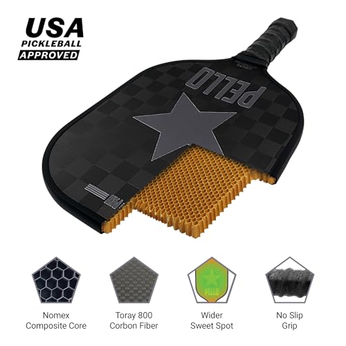 PELLO PXII Carbon Fiber Pickleball Paddles | USA Pickleball Approved | Professional Polypropylene Honeycomb Core | Perfect Balance of Power & Control | Pickle Ball Racquet with Neoprene Case