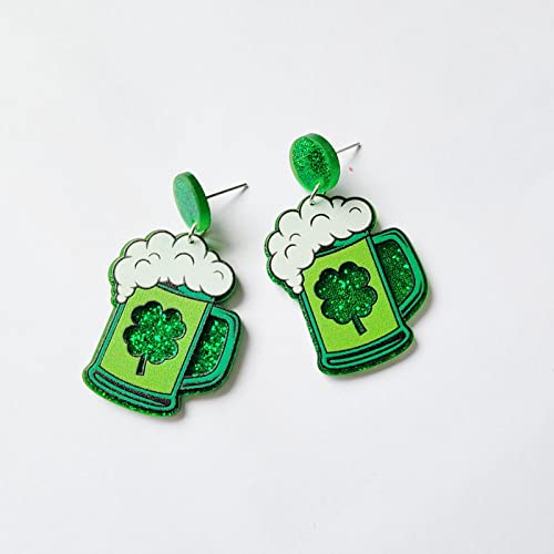 Pingyongchang 2 Pairs St. Patrick's Day Earrings Irish Shamrock Beer Acrylic Dangle Earrings Green Lucky Clover Drop Earrings Funny Irish Holiday Jewelry Gift for Women