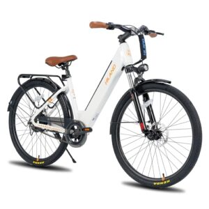 hh hiland electric bike for adults with 500w motor, 26 inch men women commuter ebikes, 20mph electric bicycle, front suspension, step through, white