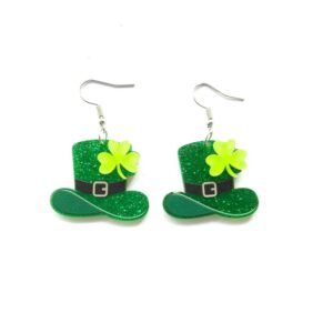 pingyongchang st patrick's day earrings green hat irish shamrock clover acrylic dangle drop earrings for women holiday jewelry gift-b