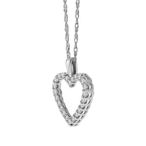 Brilliant Expressions 10K White Gold 1/2 Cttw Conflict Free Diamond Open Heart Pendant Necklace (I-J Color, I2-I3 Clarity), 18-inch Chain