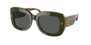 tory burch women's round fashion sunglasses, olive/solid grey, one size