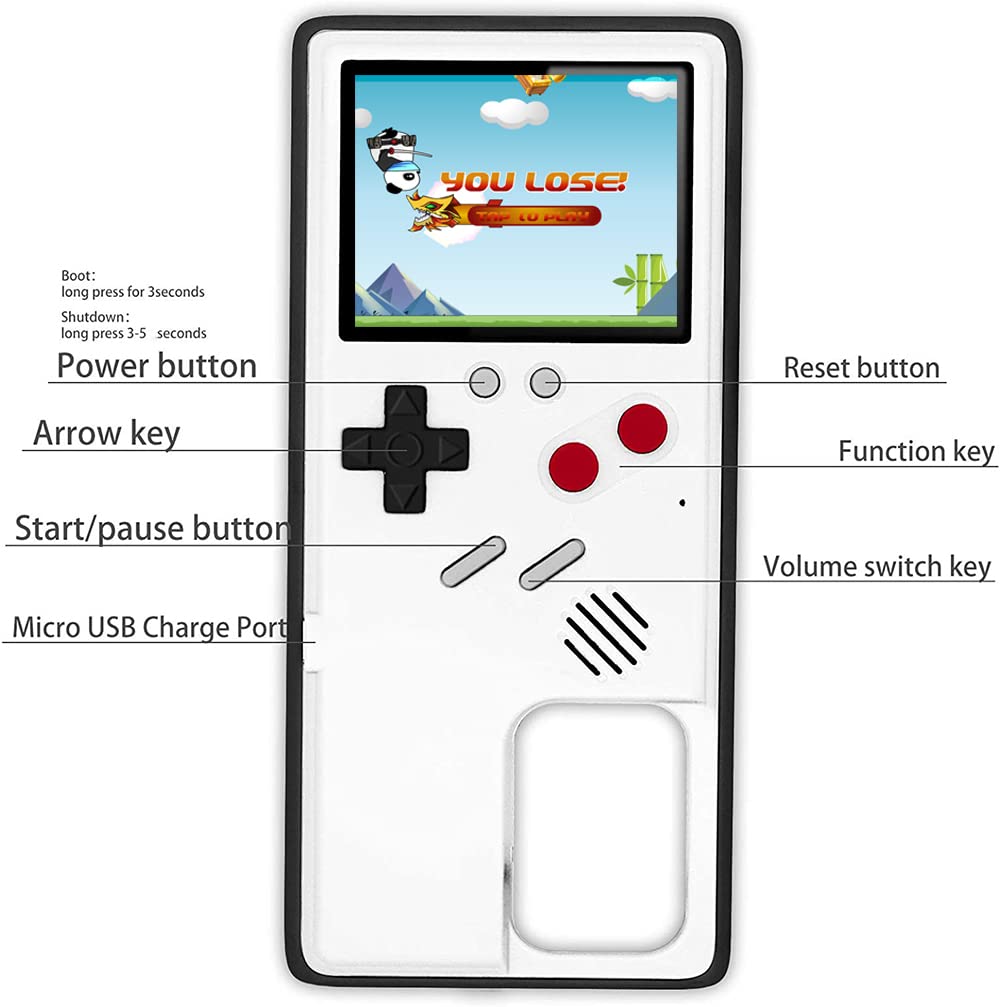 KJArrow Gameboy Case for Samsung Galaxy S22 Ultra - 36 Built-in Games, Slim Fit, PC+TPU, White