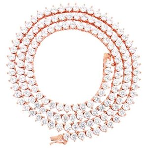 unisex rose gold finish 1 row tennis 3 prong 4 prong seting choker chain clear lab created diamonds 4mm clear solitaires necklace 16-24 inches bracelet 6.5-8.5 inches