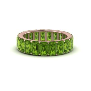 gemsonclick new year's gifts rings bff gift hand made jewelry modern eternity 18k rose gold plated green peridot channel emerald cut band in size 9