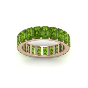 Gemsonclick New Year's Gifts Rings BFF Gift Hand Made Jewelry Modern Eternity 18k Rose Gold Plated Green Peridot Channel Emerald Cut Band in Size 9