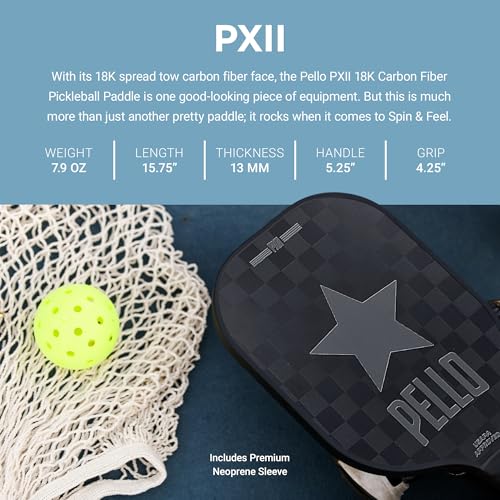 PELLO PXII Carbon Fiber Pickleball Paddles | USA Pickleball Approved | Professional Polypropylene Honeycomb Core | Perfect Balance of Power & Control | Pickle Ball Racquet with Neoprene Case