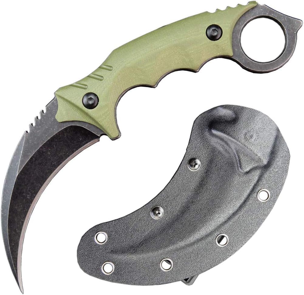 Gtkii Gtk111 Claw Knife D2 Steel Blade Non-Slip G10 Handle Fixed Blade Knife with Kydex Sheath for Outdoor Camping Hunting EDC Tool(Army Green)