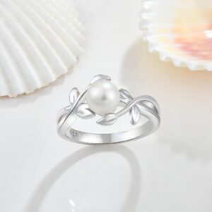 STARCHENIE Pearl Rings with Leaf Infinity Ring for Women Sterling Silver,Twisted Ring size8