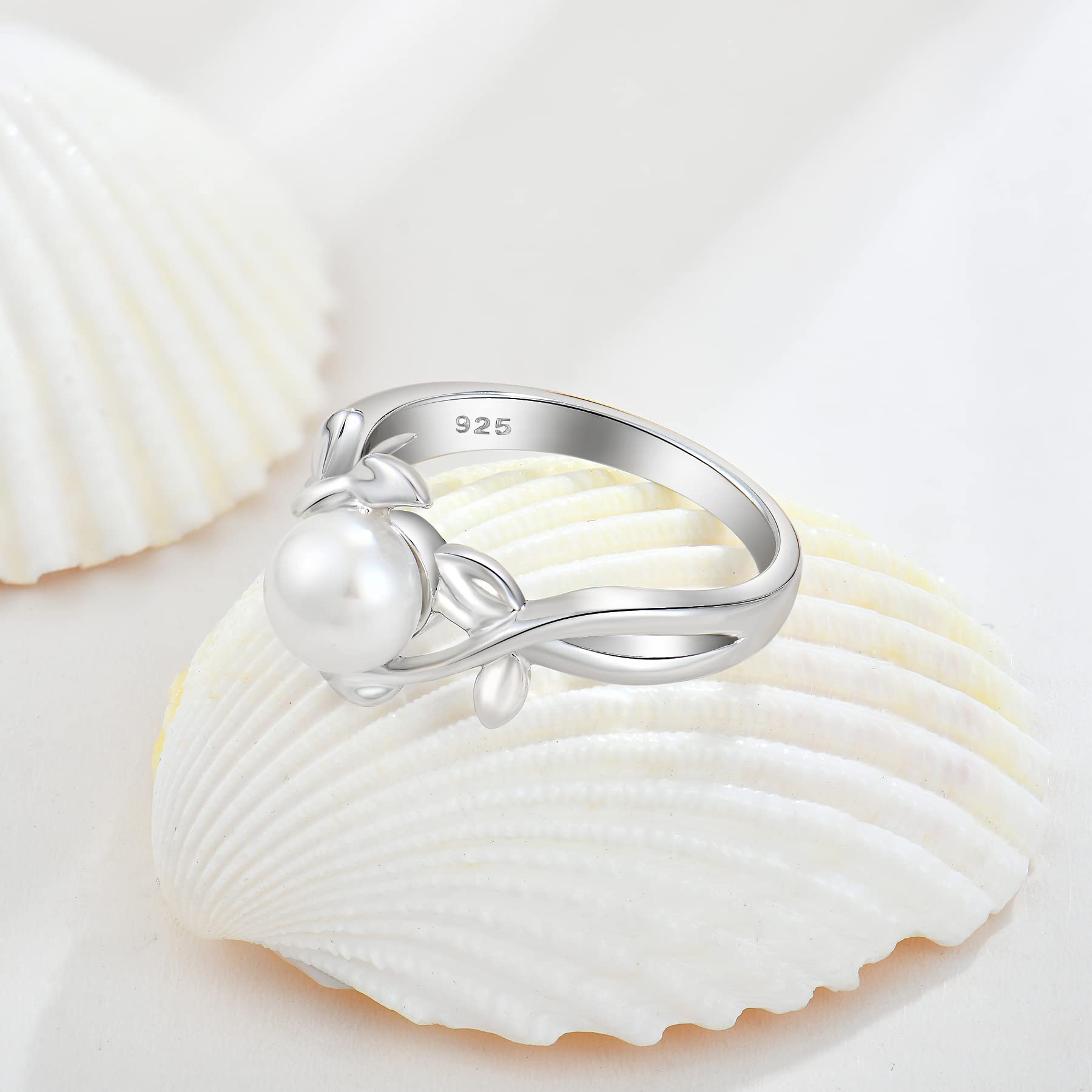 STARCHENIE Pearl Rings with Leaf Infinity Ring for Women Sterling Silver,Twisted Ring size8