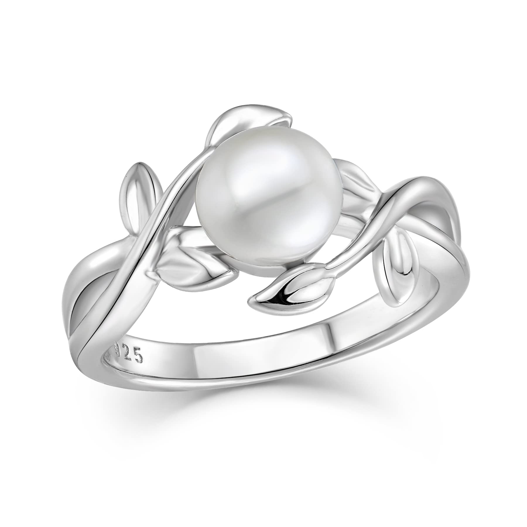 STARCHENIE Pearl Rings with Leaf Infinity Ring for Women Sterling Silver,Twisted Ring size8