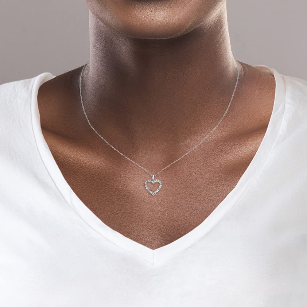 Brilliant Expressions 10K White Gold 1/2 Cttw Conflict Free Diamond Open Heart Pendant Necklace (I-J Color, I2-I3 Clarity), 18-inch Chain