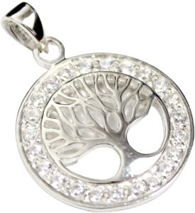 cosumosu tree of life sterling silver pendant zirconia round