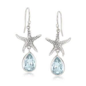 ross-simons 7.00 ct. t.w. sky blue topaz bali-style starfish drop earrings in sterling silver