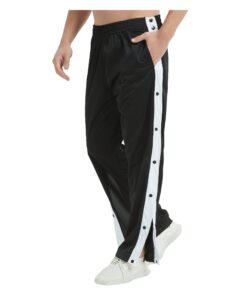 thwei mens tear away basketball pants casual high split snap button post surgery sweatpants black m