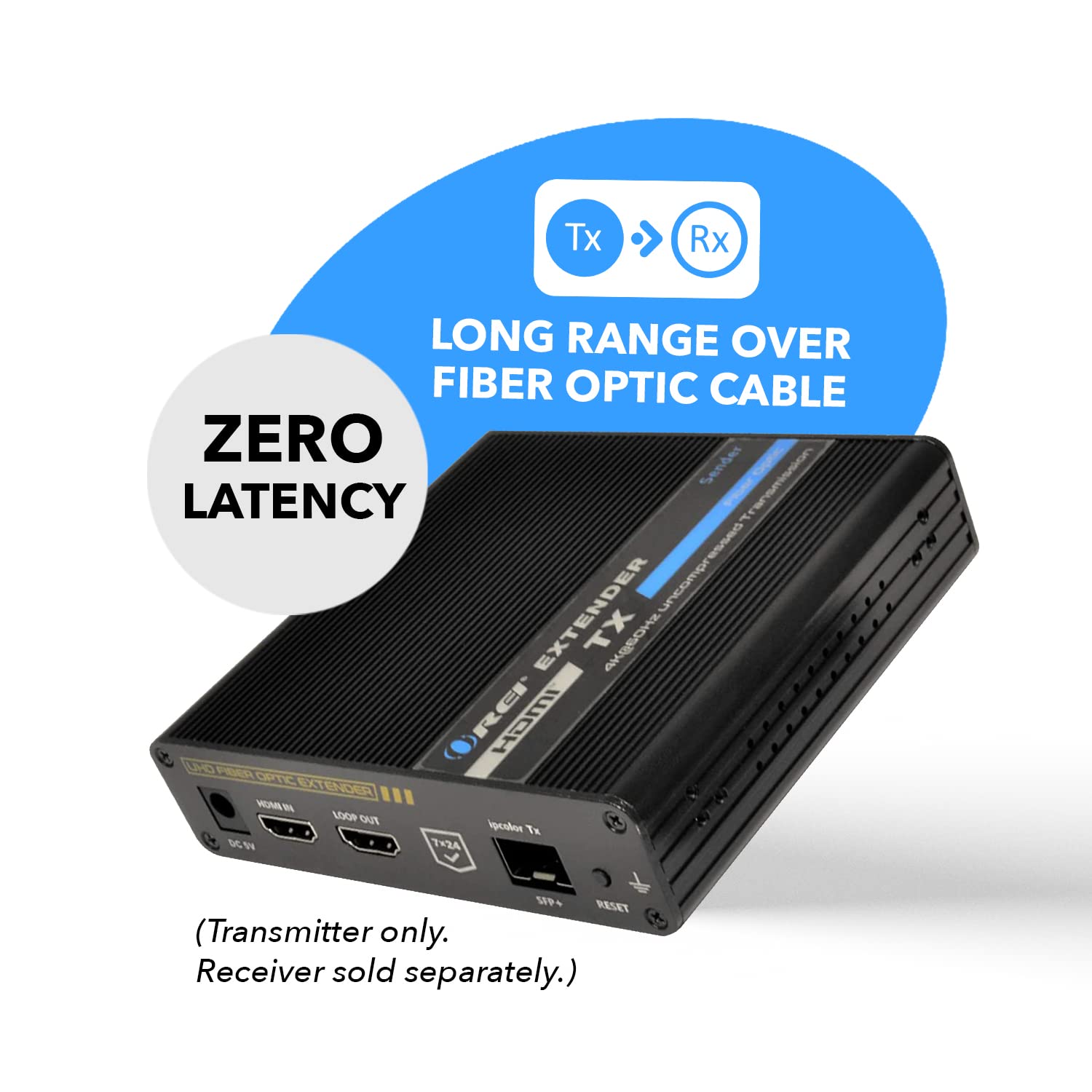 OREI 4K HDMI Extender Balun, Transmitter Only Over Fiber Optic Cable UltraHD 4K @ 60Hz 4:4:4 DR, CEC, ARC & IR Support, RS-232 SFP+ LR - Up to 40 KM - ARC Audio Out One to Many Optical Audio Out