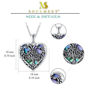 SOULMEET Personalized Silver Tree of Life Locket Abalone Shell Heart Locket Necklace That Holds Picture Custom Any Photo Letters Engraving (Custom Photo & Text)