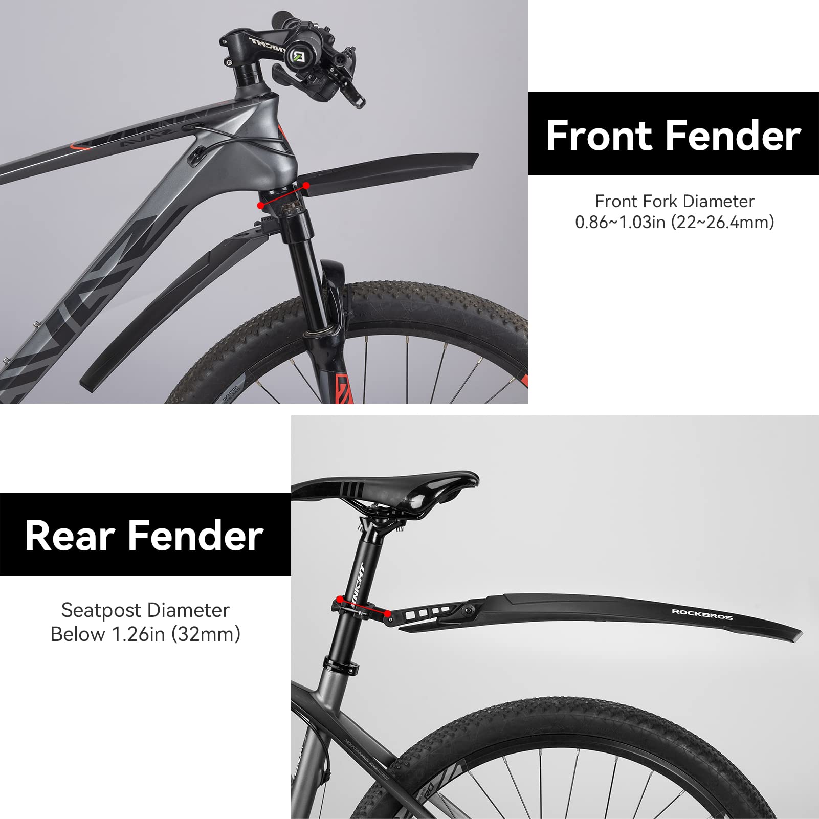 ROCKBROS Bike Fender Set Adjustable Front Rear Bicycle Fenders MTB Mud Guards Cycling Splash Guard for Mountain Road City Bike Riding