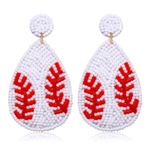 nlcac beaded baseball teardrop earrings handmade statement beaded drop dangle earrings sports earrings holiday party game jewelry for women white