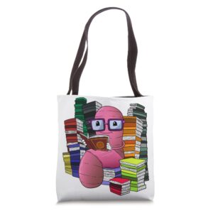 bookworm and the to-be-read pile tote bag