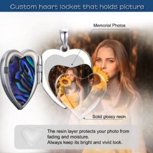 SOULMEET Personalized Silver Tree of Life Locket Abalone Shell Heart Locket Necklace That Holds Picture Custom Any Photo Letters Engraving (Custom Photo & Text)