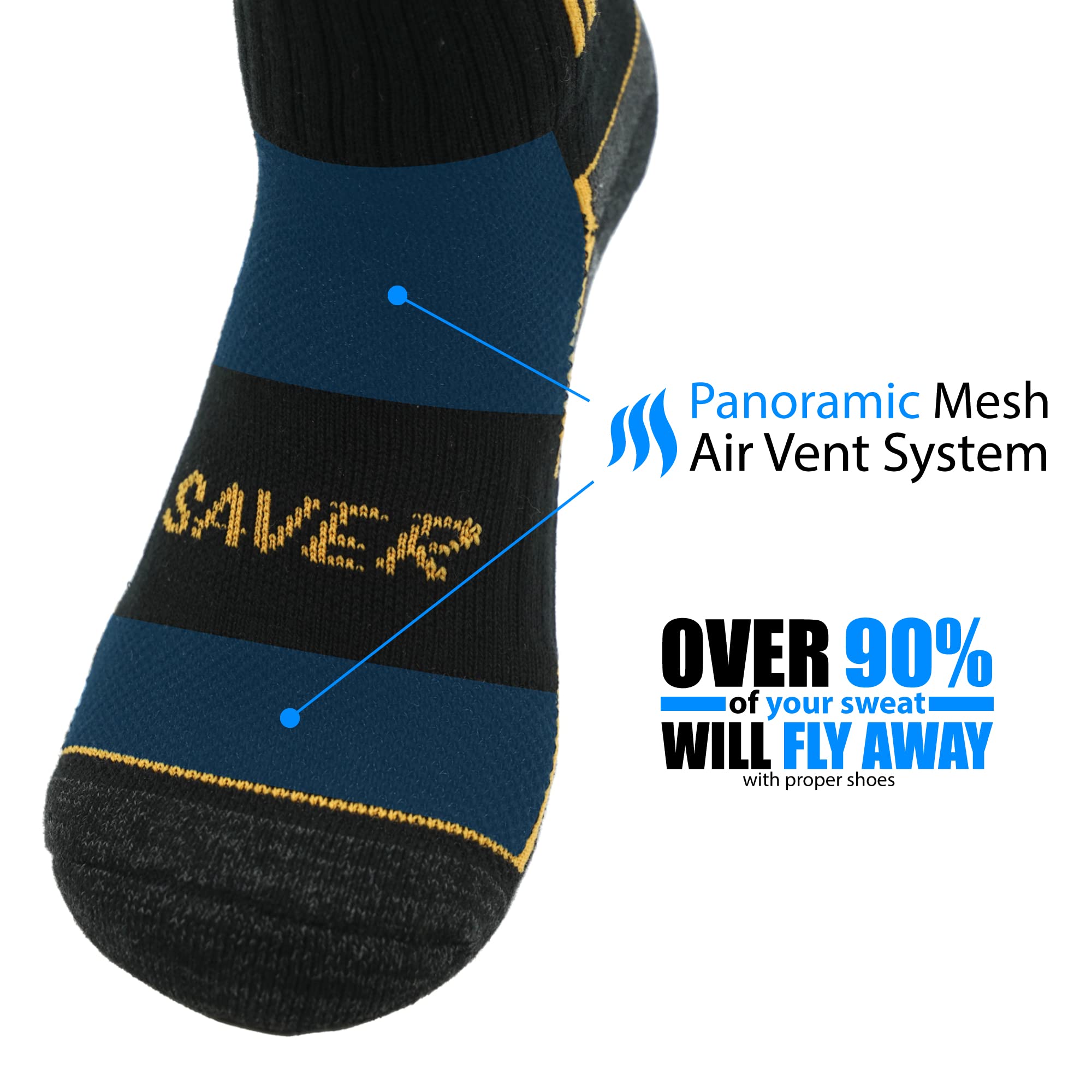 SAVER Men's Hiking & Trekking Cotton Crew Socks with Dri-Tech Moisture Wicking Control - Blisster Resistance Cousion - 4 Pairs