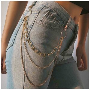 yheakne punk pants chain layered jeans chain gold trousers chain wallet pocket chain layered wallet chain hip hop pants chain jewelry for women and men (gold)