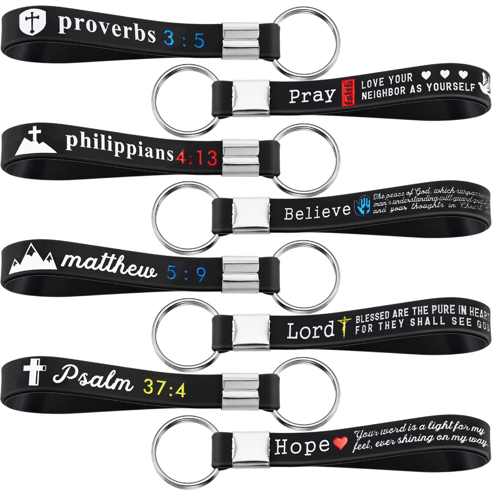 Sureio 24 Pcs Christian Bible Keychains with Scripture Inspirational Religious Keychains Verses Church Gift(Dark Colors)