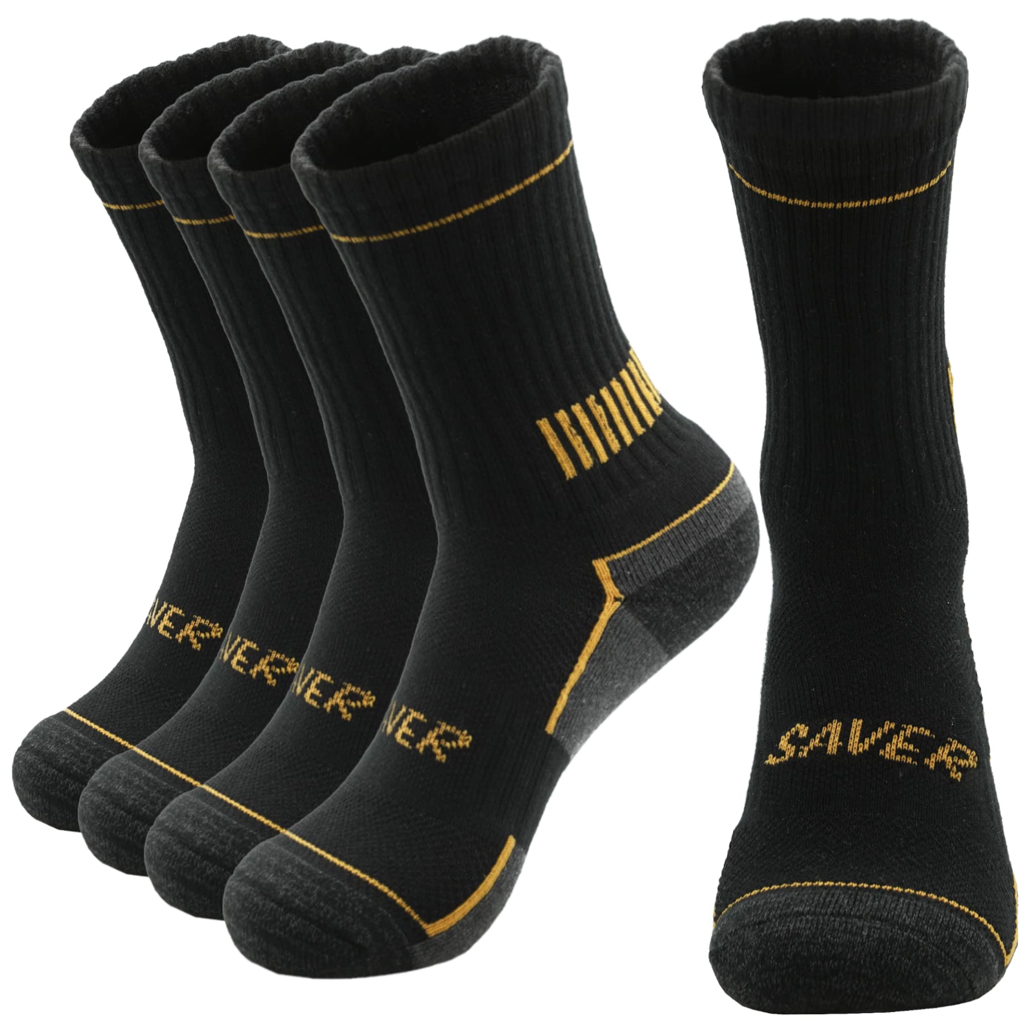 SAVER Men's Hiking & Trekking Cotton Crew Socks with Dri-Tech Moisture Wicking Control - Blisster Resistance Cousion - 4 Pairs