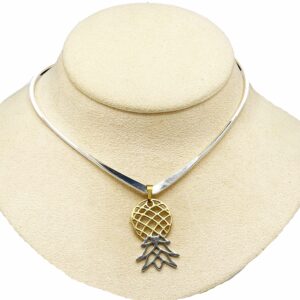 Partners ID Upside Down Pineapple Charm Necklace Chain, Durable Stainless Steel, 18" Silver Rope