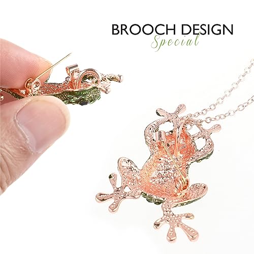 VALICLUD 3D Green Frog Necklace for Women Crystal Frog Jewelry Frog Brooch with Golden Chain Alloy Frog Stuff Animal Frog Jewelry Frogs Charm ( 5. 2 X 3. 2cm/ 2. 0 X 1. 3inch )