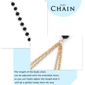 ELABEST Beads Gold Chest Chain Body Chains Sexy Bikini Beach Jewelry Accessories for Women and Girls (Black)