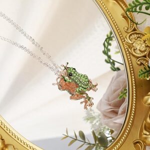 VALICLUD 3D Green Frog Necklace for Women Crystal Frog Jewelry Frog Brooch with Golden Chain Alloy Frog Stuff Animal Frog Jewelry Frogs Charm ( 5. 2 X 3. 2cm/ 2. 0 X 1. 3inch )