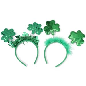 dresbe st. patrick's day headbands green shamrock clover headband festival costume accessories for women and girls(pack of 2) (a)