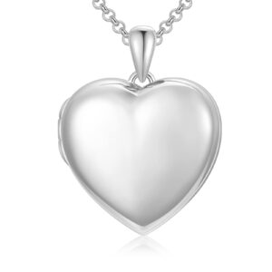 soulmeet 10k white gold minimalist style blank heart locket necklace that holds pictures photo locket necklace, 20" gold plated silver chain (locket only)